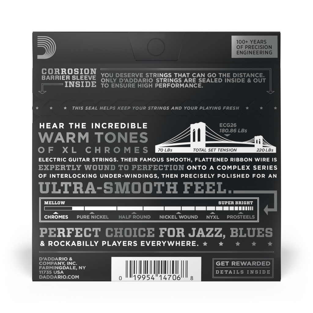 D'Addario 13-56 Medium, XL Chromes Flatwound Electric Guitar Strings ...