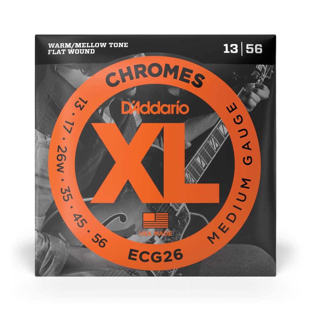 D'Addario 13-56 Medium, XL Chromes Flatwound Electric Guitar Strings ...